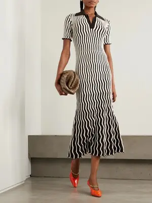 Bottega Veneta Striped Ribbed Wool Midi Dress - Multi