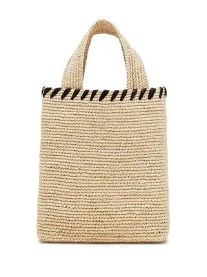 LANVIN Logo Raffia Tote Bag - Neutrals