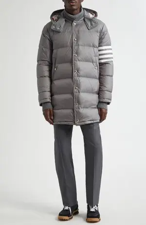 Thom Browne 4-bar Down Hooded Coat - Medium Grey