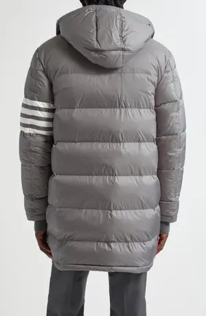 Thom Browne 4-bar Down Hooded Coat - Medium Grey
