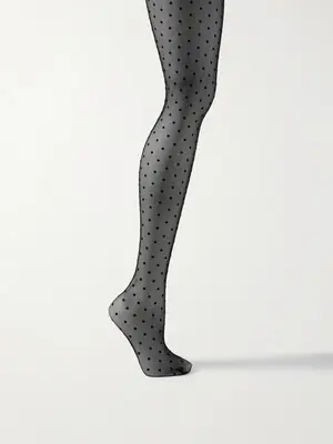 Wardrobe.NYC Flocked Polka-dot Tights - Black