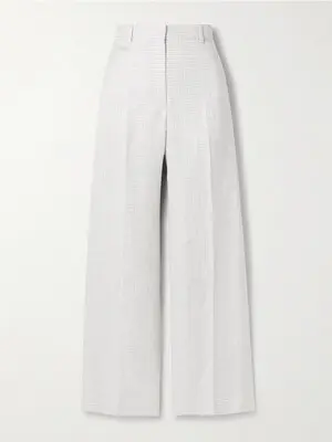 Theory Houndstooth Linen-blend Wide-leg Trousers - Gray