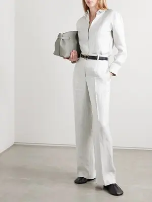 Theory Houndstooth Linen-blend Wide-leg Trousers - Gray