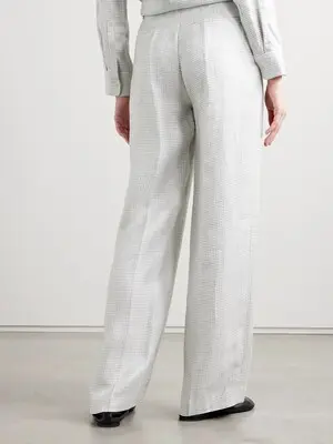 Theory Houndstooth Linen-blend Wide-leg Trousers - Gray
