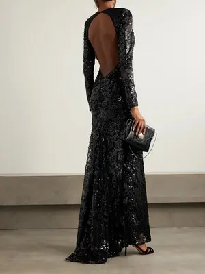 Victoria Beckham Backless Sequined Tulle Gown