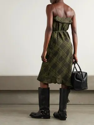 Burberry Asymmetric Ruffled Checked Silk-crepe Dress