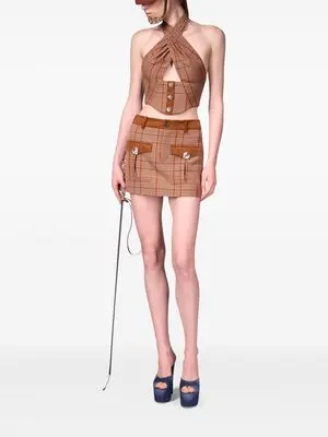AREA Checked Mini Skirt - Brown