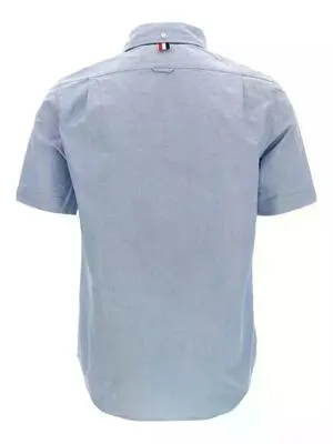 Thom Browne Oxford Grosgrain Placket Short Sleeve Shirt - Blue