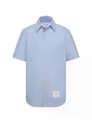 Thom Browne Oxford Grosgrain Placket Short Sleeve Shirt - Blue