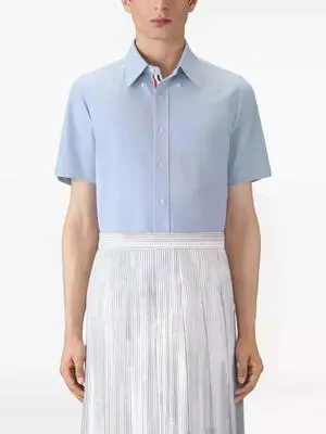 Thom Browne Oxford Grosgrain Placket Short Sleeve Shirt - Blue