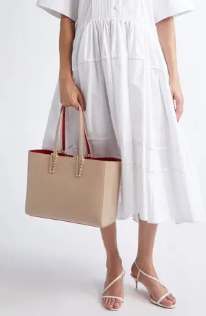 CHRISTIAN LOUBOUTIN Small Cabata Soft Leather Tote - Pearl/gold