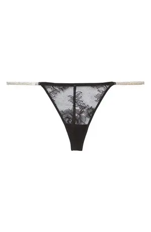 Fleur Du Mal Crystal Bouquet Lace G-string - Black