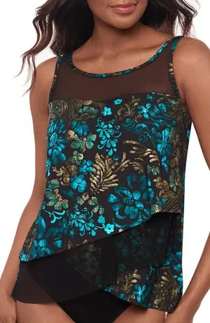 MIRACLESUIT® Flor De Mare Mirage Tankini Top - Black/ Multi