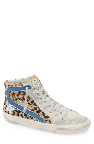 GOLDEN GOOSE Slide Leopard Calf Hair High-top Sneakers - Leopard/ice/ocean