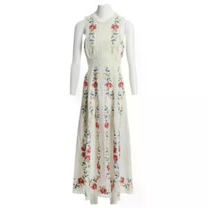 Agua Bendita Linen Floral Embroidered Midi Dress - White | Editorialist