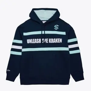 Mitchell & Ness Deep Sea Blue Seattle Kraken Head Coach Slogan Pullover Hoodie