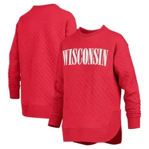 PRESSBOX Wisconsin Badgers Quilted Crewneck Long Sleeve Pullover