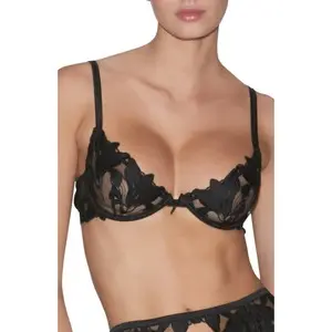 FLEUR DU MAL Fuller Cup Lily Embroidered Underwire Demi Bra - Black