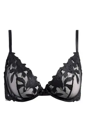 FLEUR DU MAL Fuller Cup Lily Embroidered Underwire Demi Bra - Black