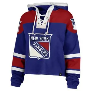 '47 47 New York Rangers Cropped Superior Lacer Pullover Hoodie - Blue