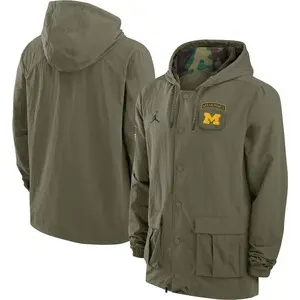 JORDAN BRAND Michigan Wolverines 2024 Military Appreciation Full-snap Hoodie Military Jacket - Olive