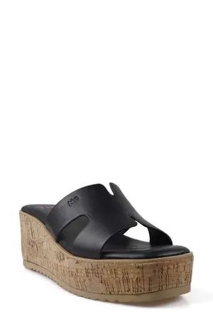 NATIONAL COMFORT Maxinne Platform Wedge Sandal - Black Leather