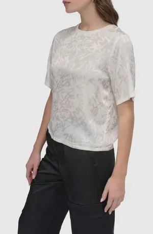 Dkny Scribble Logo Jacquard Top - Ivory