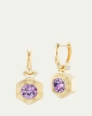 Harwell Godfrey 18k Yellow Hexed Drop Huggie Earrings - Gold
