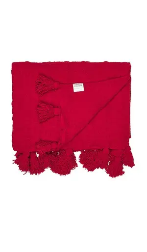 SUNDAY CITIZEN Braided Pom Pom Throw In Red