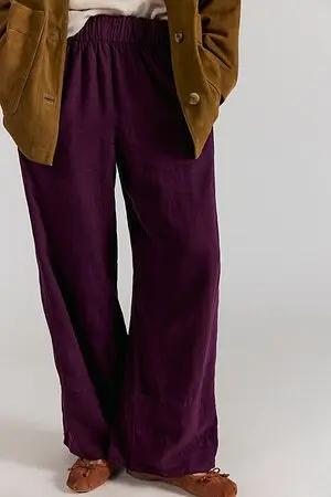 Free People Day's End Linen Pull-on Pants - Precious Wine