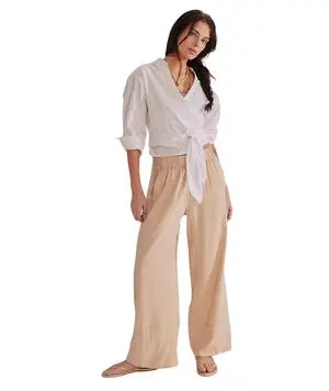 Free People Day's End Linen Pull-on Pants - Sand Dollar