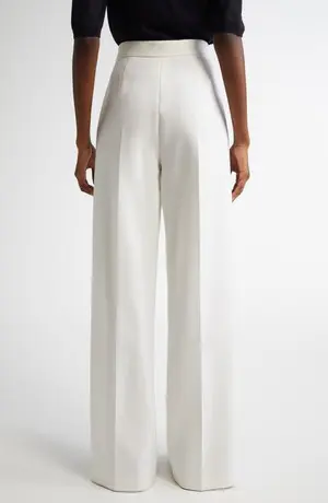 Max Mara Polonia Wide Leg Stretch Virgin Wool Pants - White