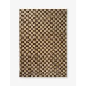 FERM LIVING Check-pattern Wool, Cotton And Jute Rug 200cm X 300cm - Coffee & Natural