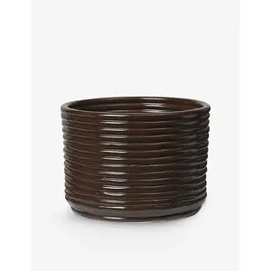 FERM LIVING Corduroy Round Clay Plant Pot 20cm - Carob Brown