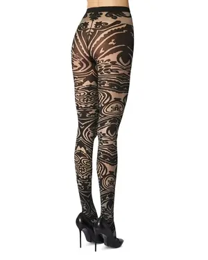 Wolford Paisley Tattoo Tights - Grey/black