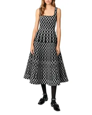 Maje Jacquard Knit Midi A-line Dress - Black/white