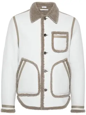 Thom Browne Shearling-trim Leather Jacket - White