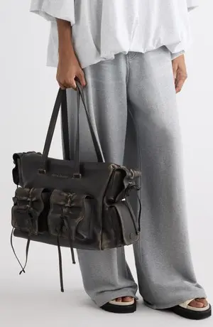 Acne Studios Washed Leather Tote - Dark Brown/ Beige