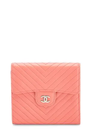 Chanel Chevron Lambskin Compact Wallet - Orange