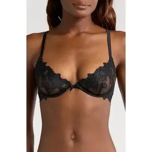 Fleur Du Mal Lily Embroidered Underwire Plunge Demi Bra - Black