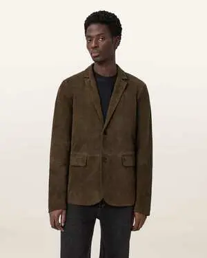 ALLSAINTS Monet Waxed Suede Blazer - Olive