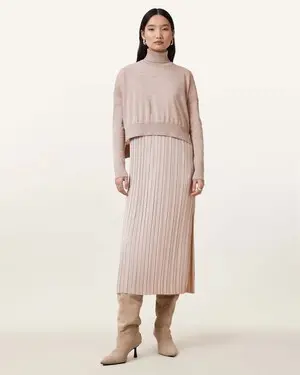 ALLSAINTS Vittoria 2-in-1 Pleated Midi Dress