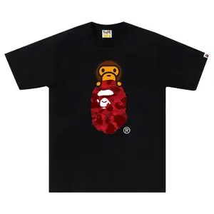 A BATHING APE Color Camo Milo On Ape Head Tee /red - Black
