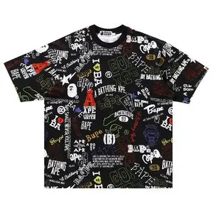 A BATHING APE Hand Draw Pattern Relaxed Fit Tee - Black