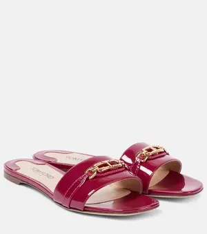 TOM FORD Whitney Stadium T Patent Leather Slides - Burgundy