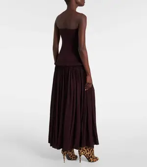 Alaïa Strapless Gathered Maxi Dress - Brown