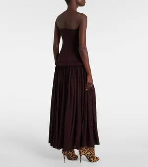 Alaïa Strapless Gathered Maxi Dress - Brown
