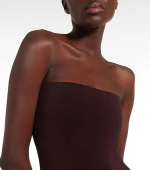 Alaïa Strapless Gathered Maxi Dress - Brown
