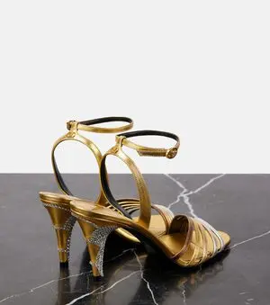 Valentino Garavani Ladycrush Embellished Metallic Leather Sandals - Multicoloured