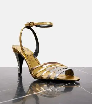 Valentino Garavani Ladycrush Embellished Metallic Leather Sandals - Multicoloured